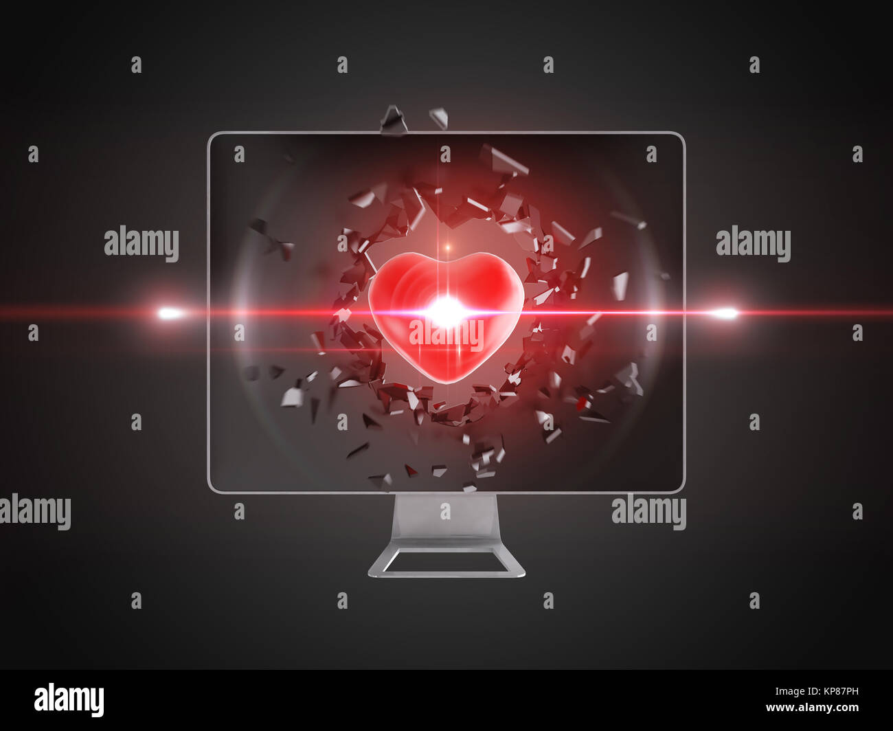 red heart destroy computer screen Stock Photo - Alamy