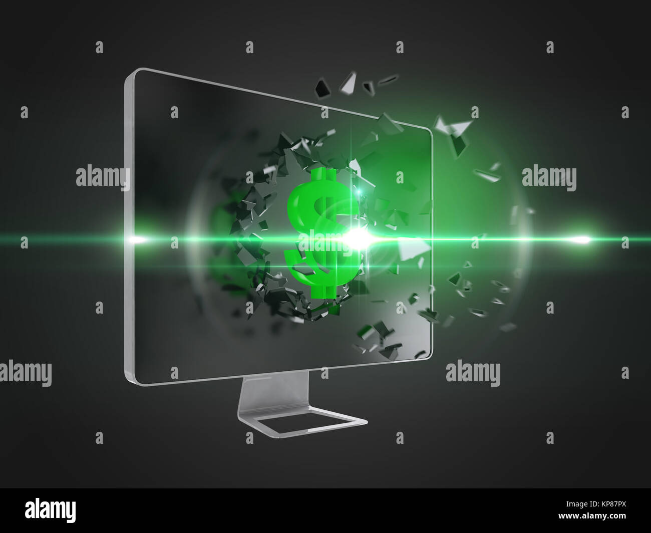 Green dollar sign destroy computer screen Stock Photo - Alamy