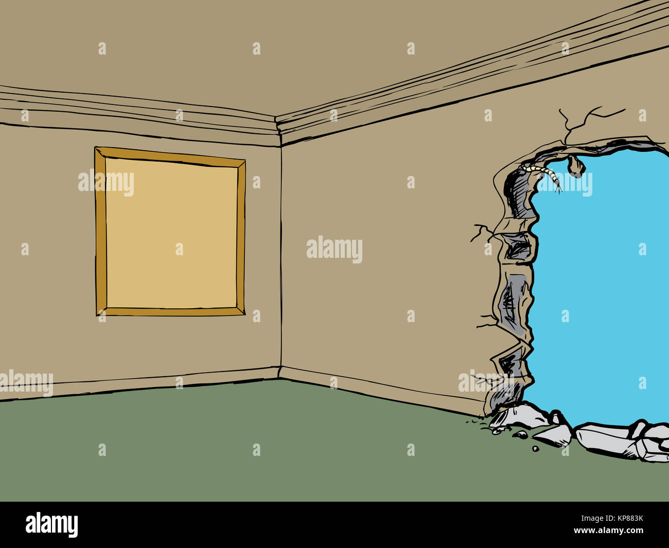 Hole in wall with frame Stock Photo - Alamy