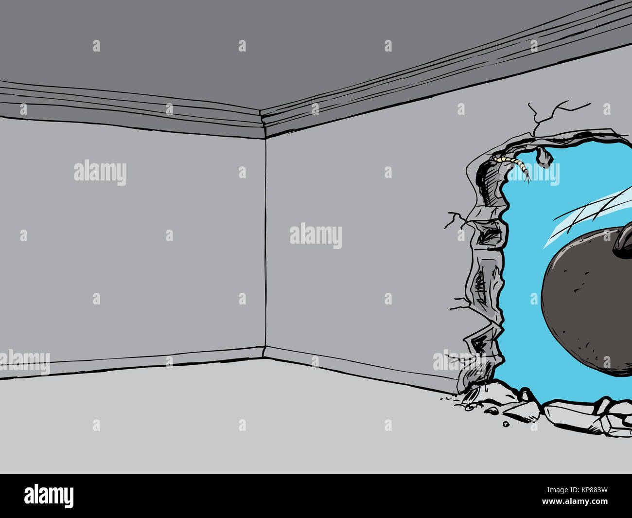 Wrecking Ball and Hole in Room Stock Photo - Alamy