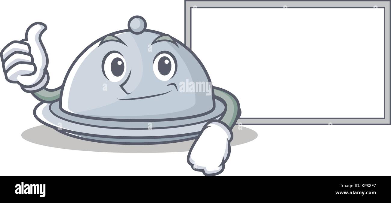 Thumbs up with board tray character cartoon style Stock Vector Image ...