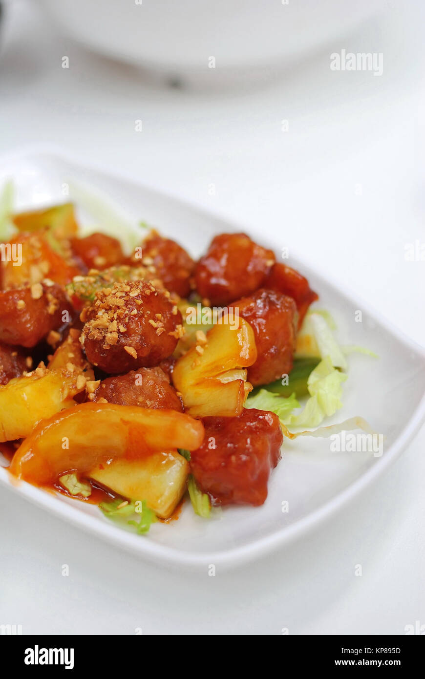 Chinese vegetarian sweet and sour pork cuisine. Ingredients include ...