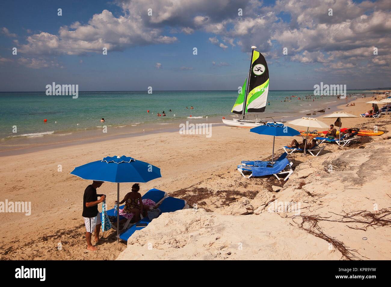 Scene from the Santa Maria del Mar beach with a catamaran at the ...