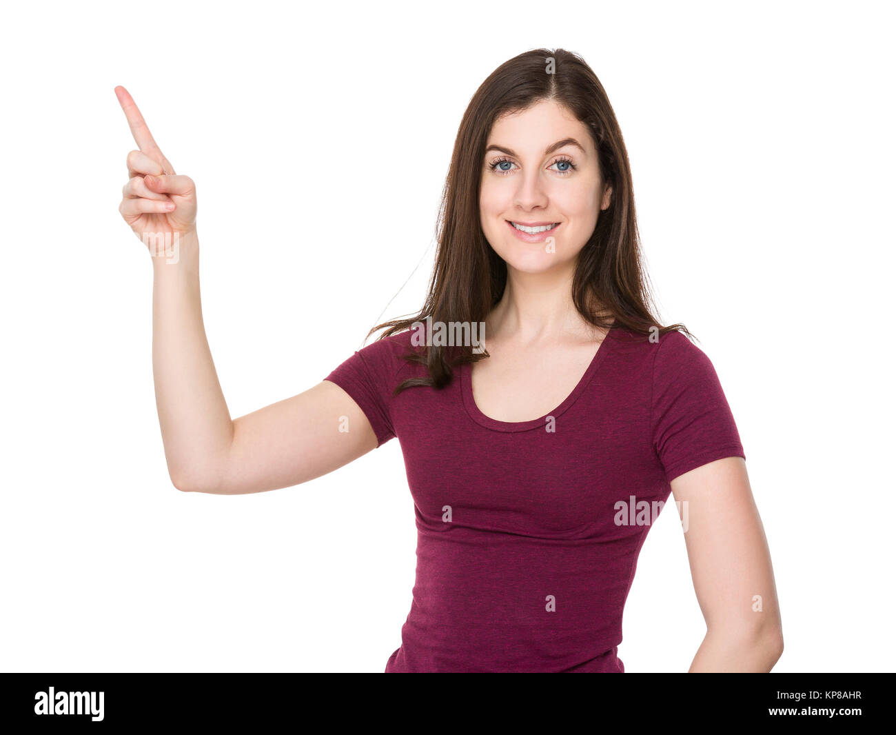 Young Woman showing finger up Stock Photo - Alamy