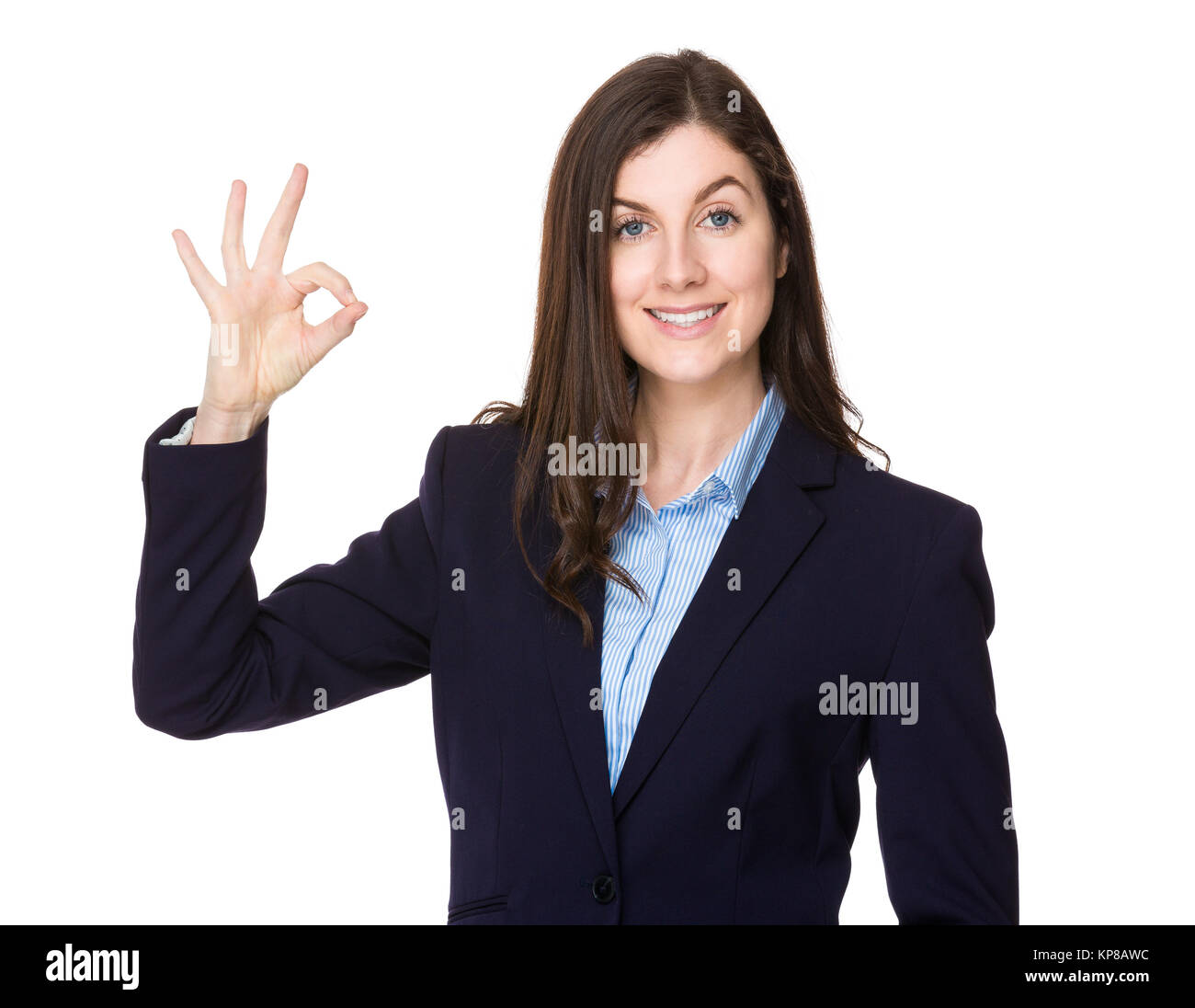 Caucasian young businesswoman with ok sign gesture Stock Photo - Alamy