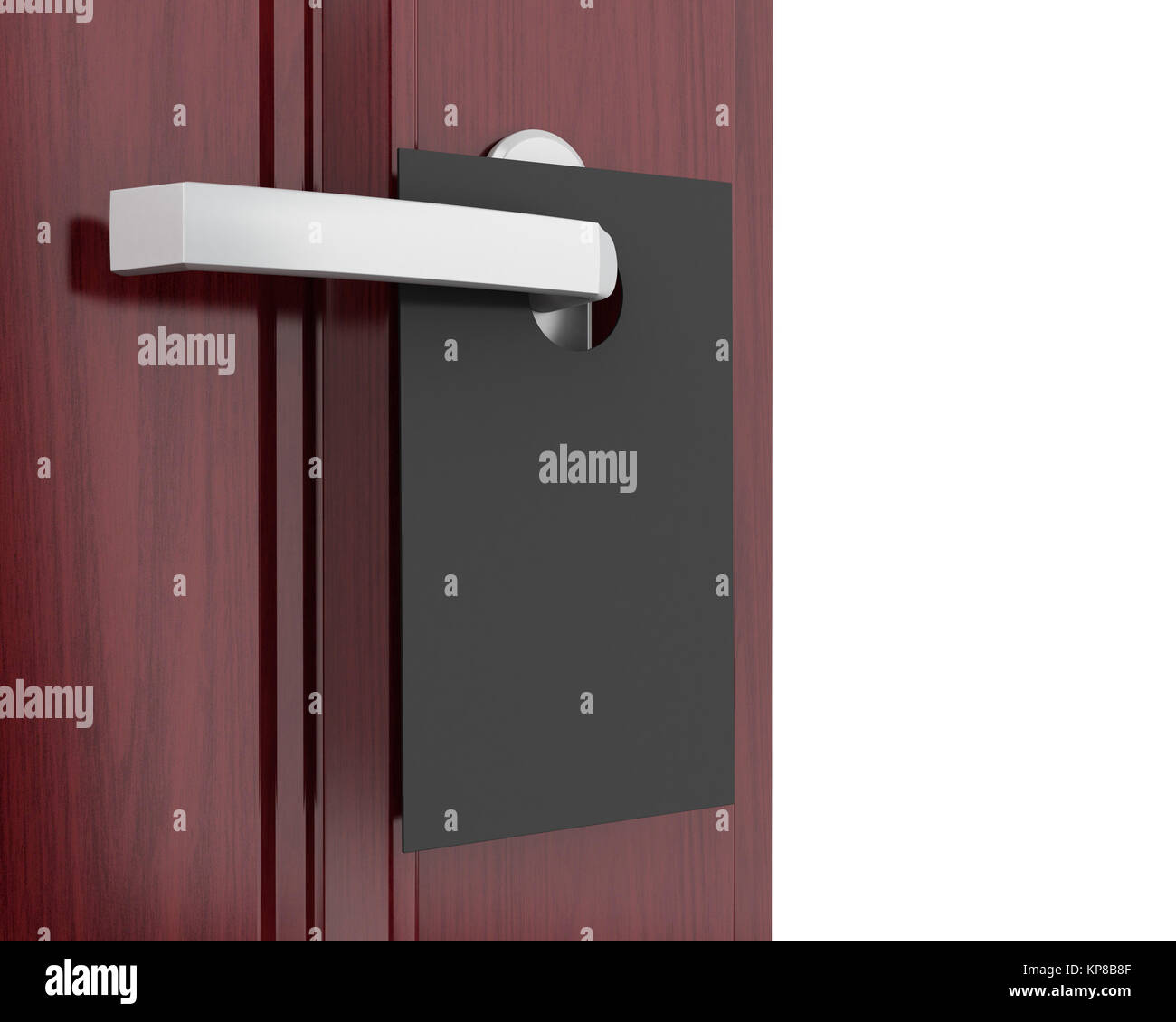 3d illustration. Black sign on the door handle. Isolated white ...