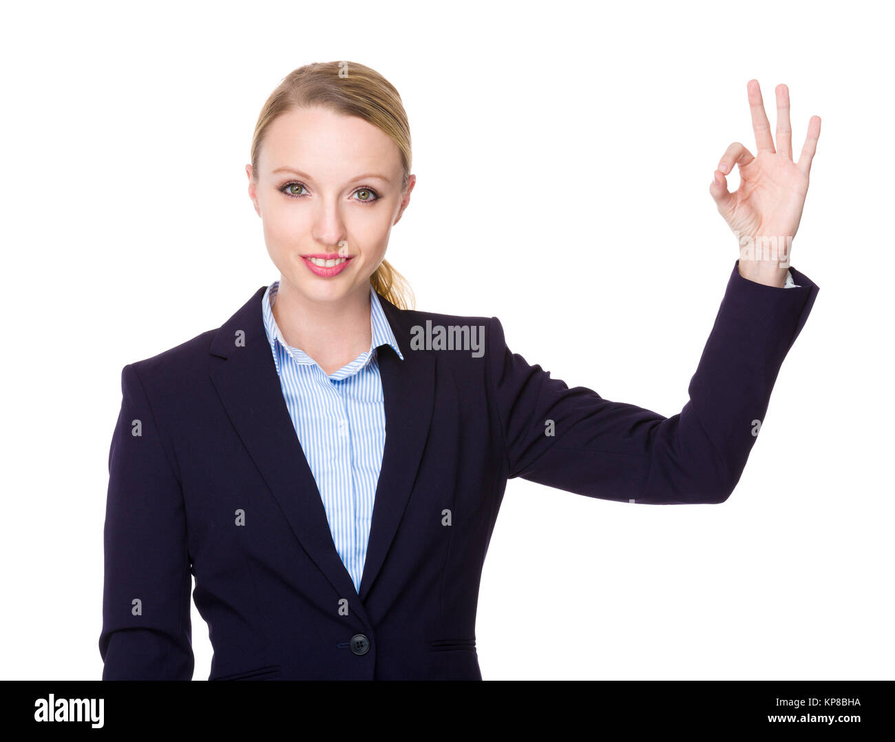 Caucasian Businesswoman with ok sign gesture Stock Photo - Alamy