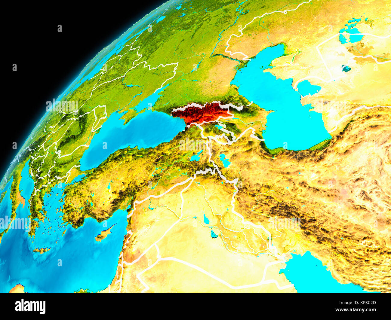 Orbit view of Georgia highlighted in red with visible borderlines on ...