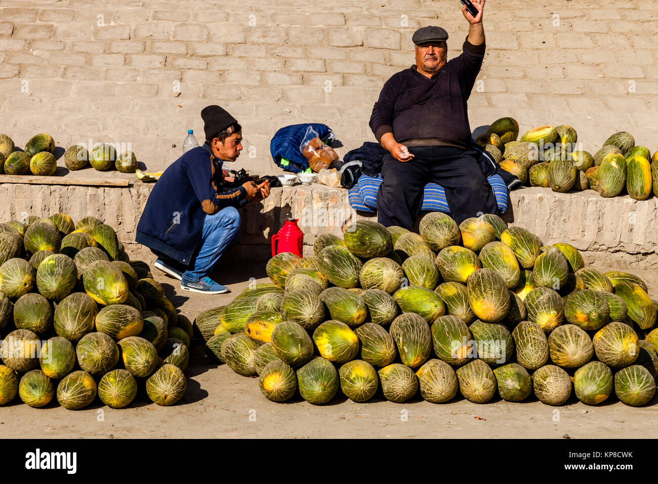 Melons For Sale At A Colourful Street Market, Khiva, Uzbekistan Stock ...