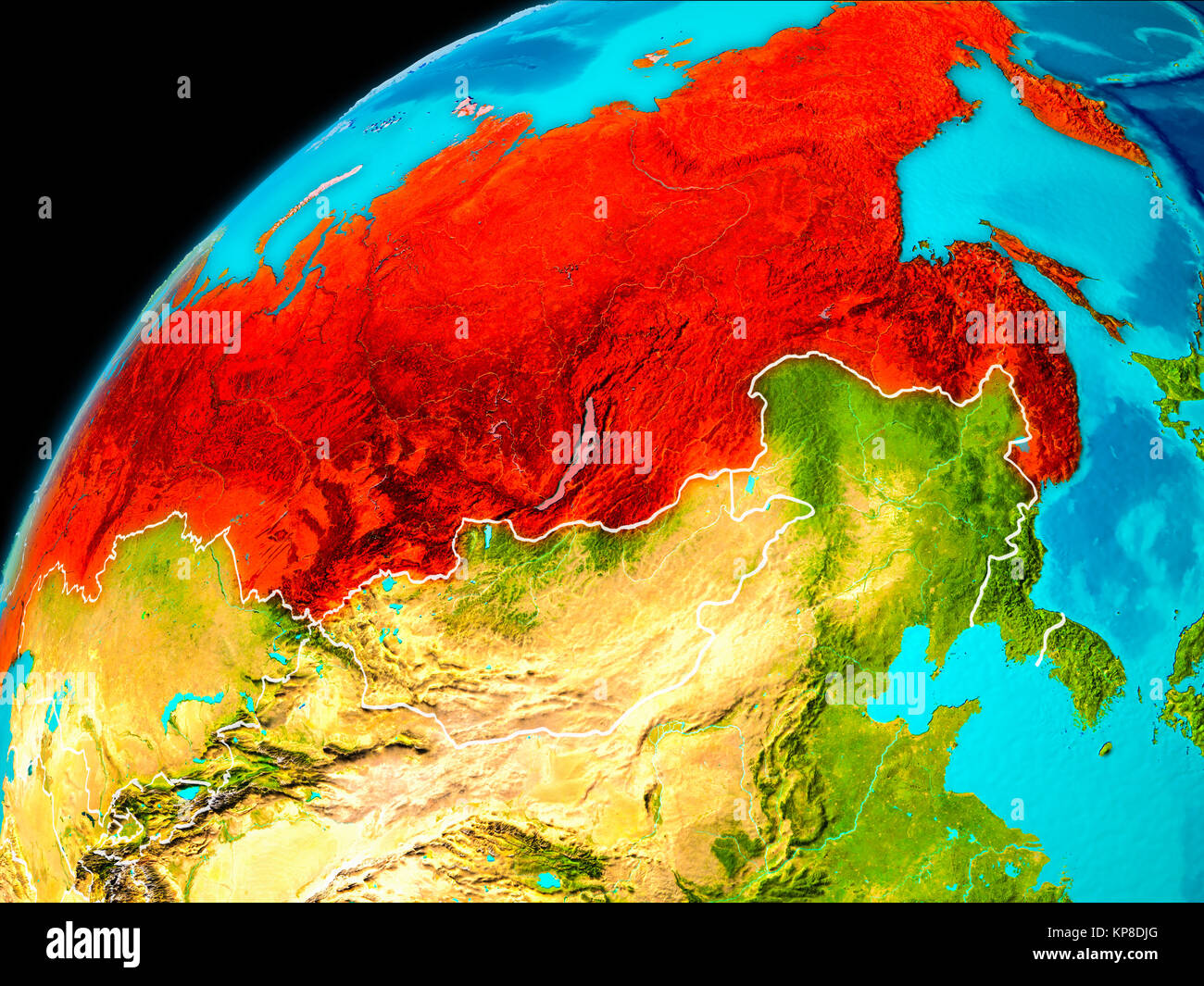 Orbit view of Russia highlighted in red with visible borderlines on ...