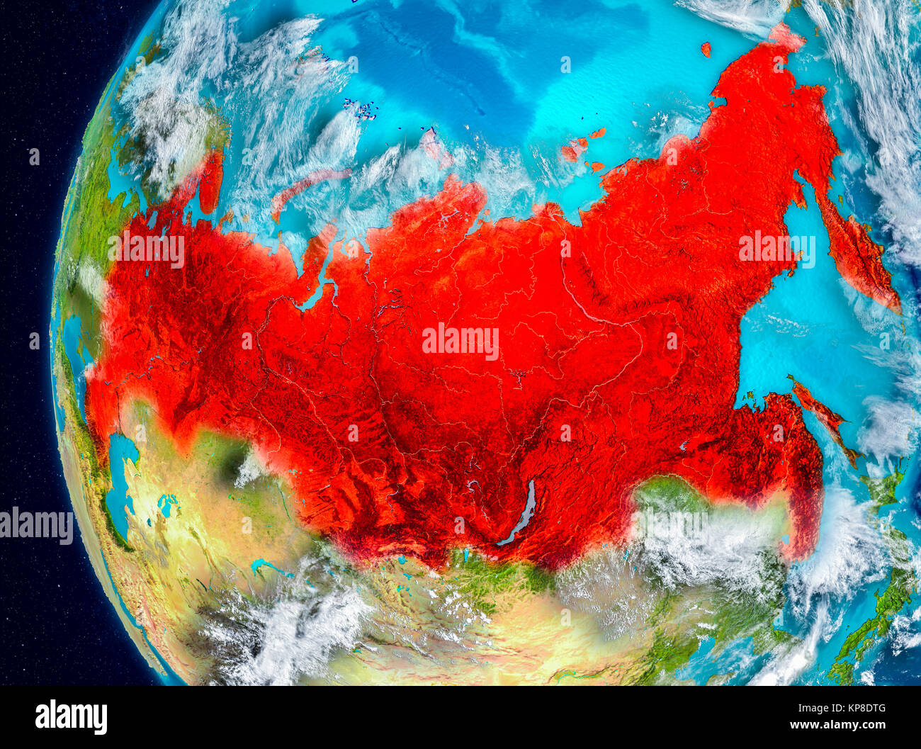 Map of Russia as seen from space on planet Earth with clouds and ...