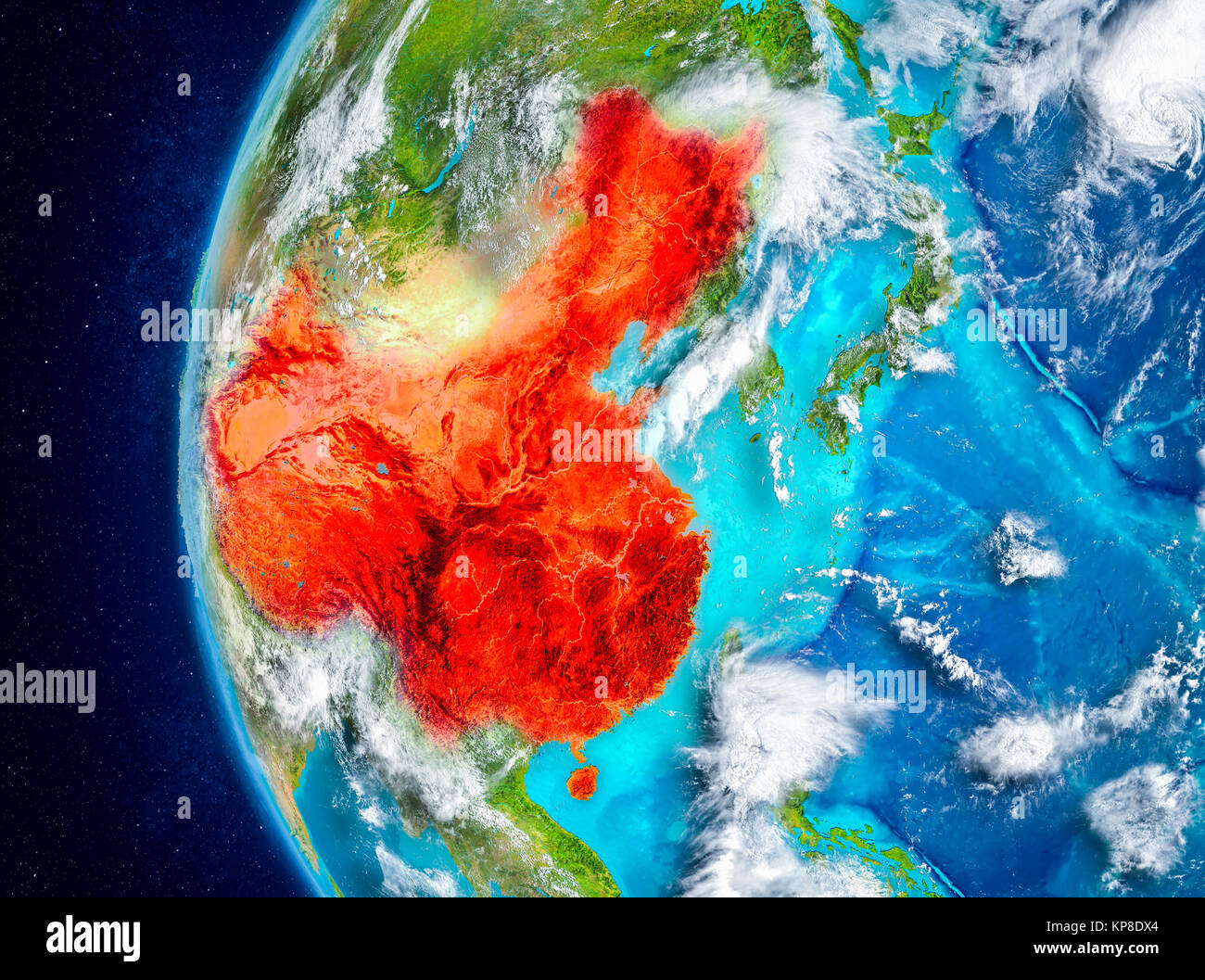 Map of China as seen from space on planet Earth with clouds and ...