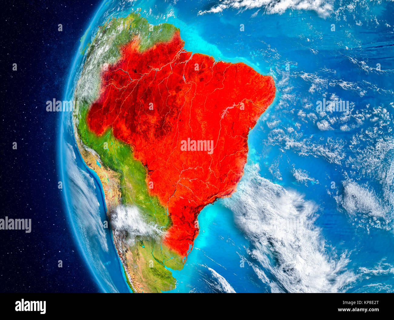 Map of Brazil as seen from space on planet Earth with clouds and ...