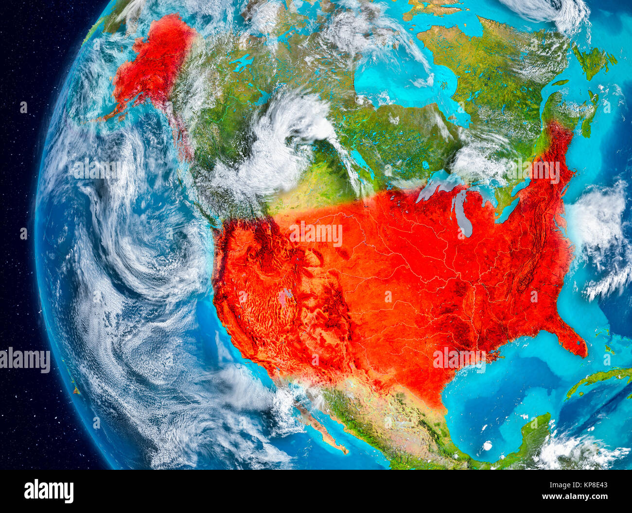 Map of USA as seen from space on planet Earth with clouds and ...
