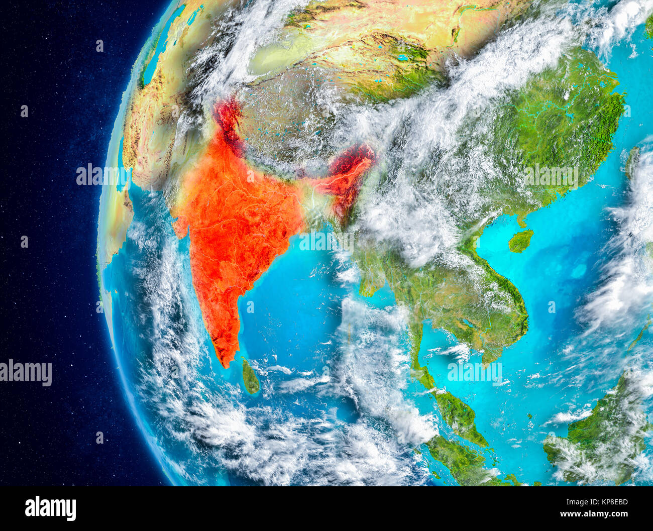 Map of India as seen from space on planet Earth with clouds and ...