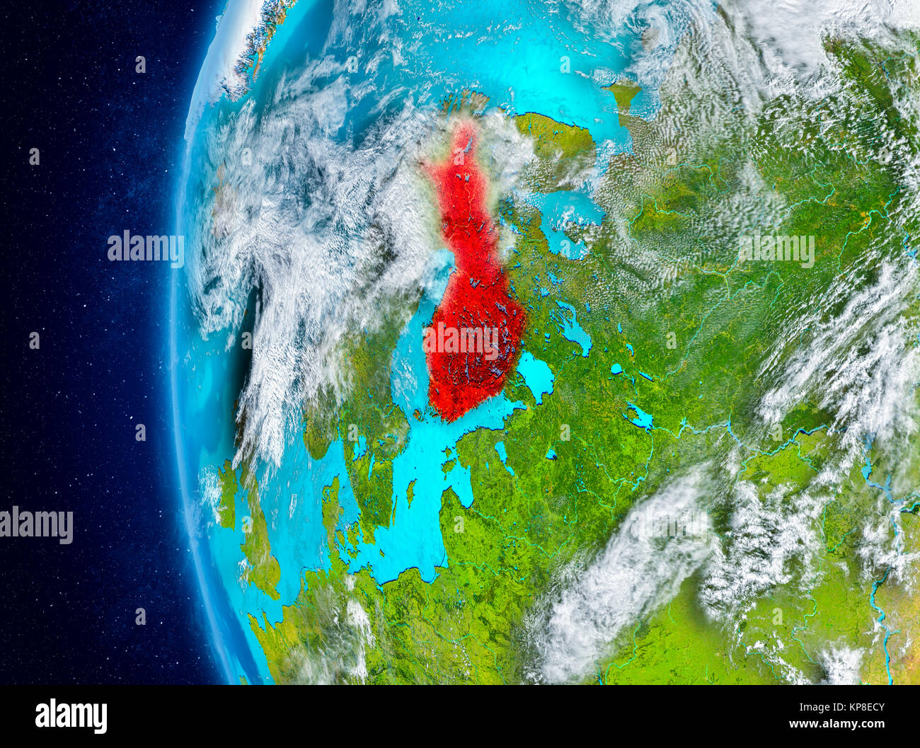 Map of Finland as seen from space on planet Earth with clouds and ...