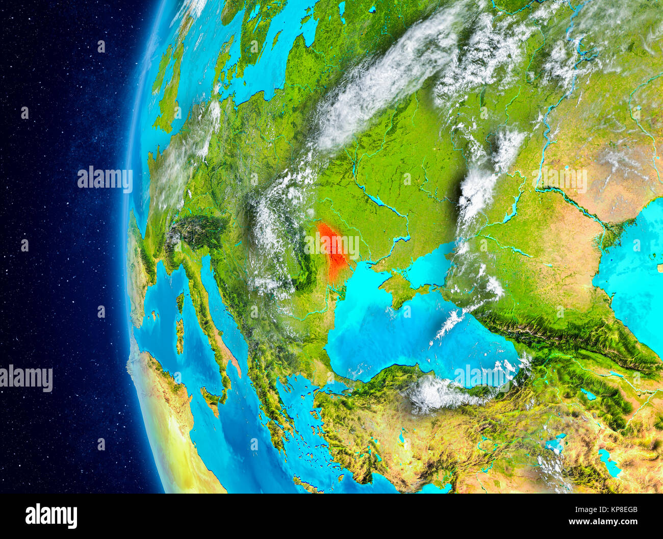 Map of Moldova as seen from space on planet Earth with clouds and ...