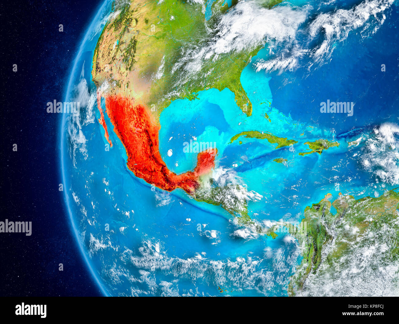Map of Mexico as seen from space on planet Earth with clouds and ...