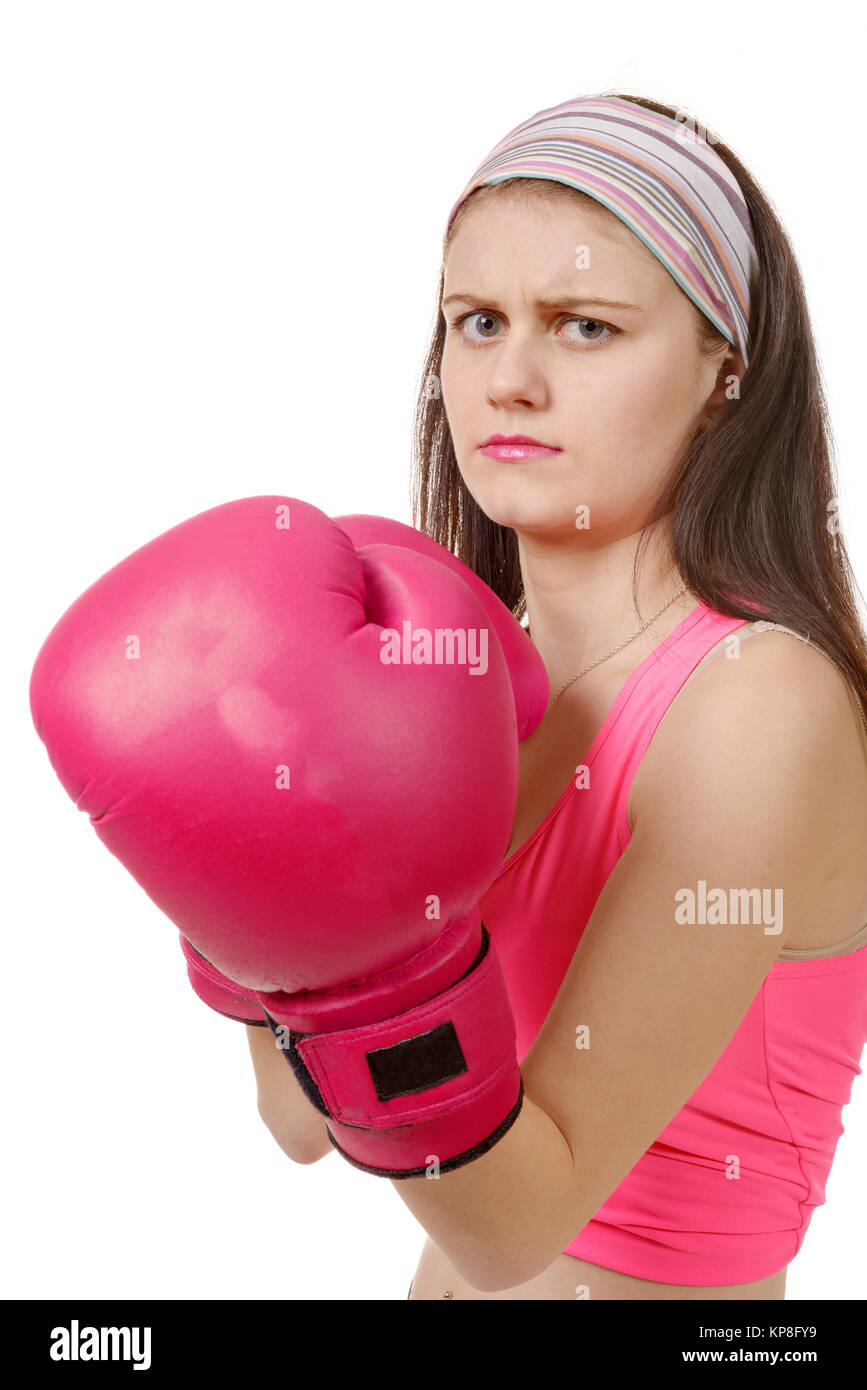 fitness woman with the pink boxing gloves Stock Photo - Alamy