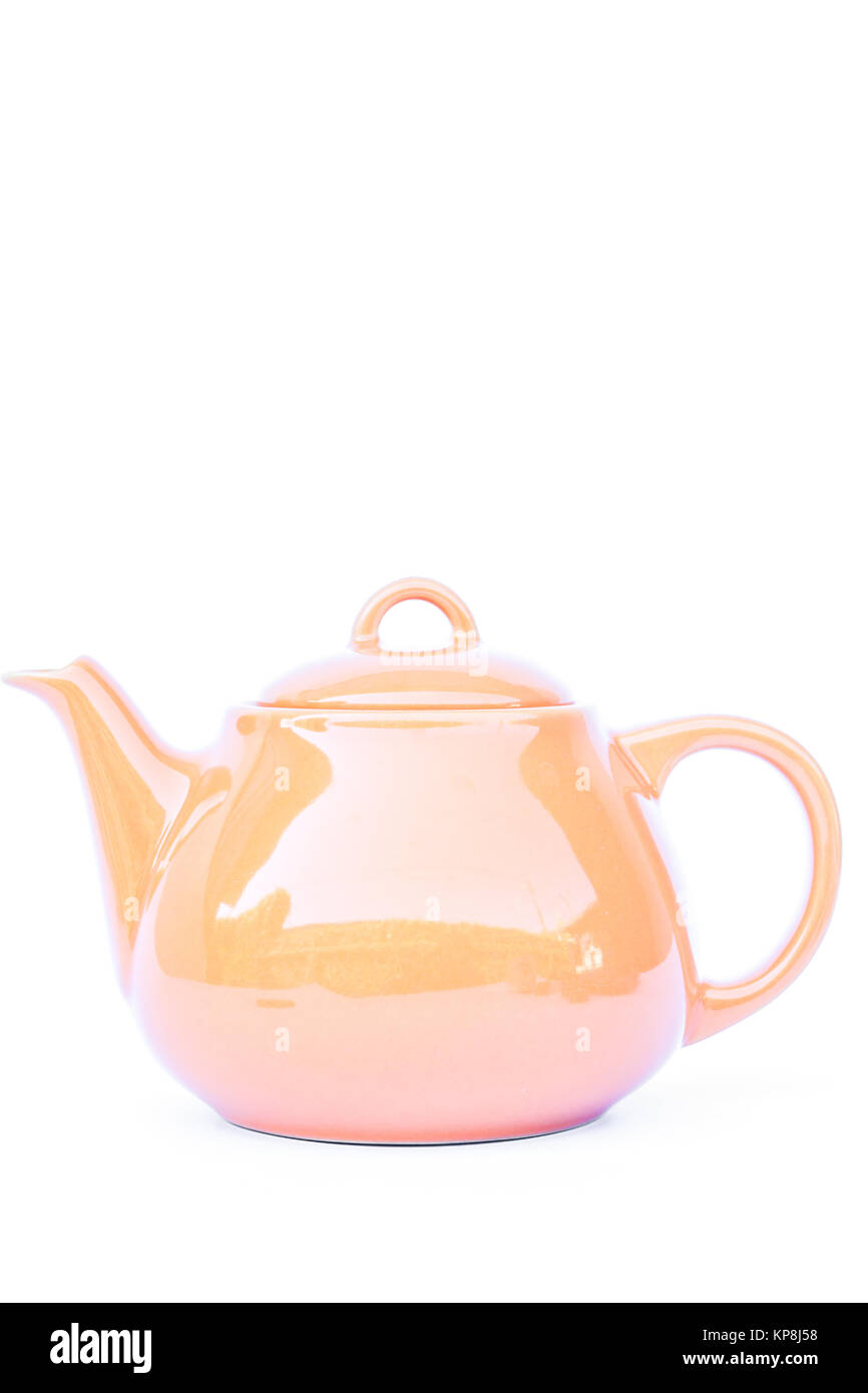 Orange ceramic teapot isolated on white background Stock Photo - Alamy