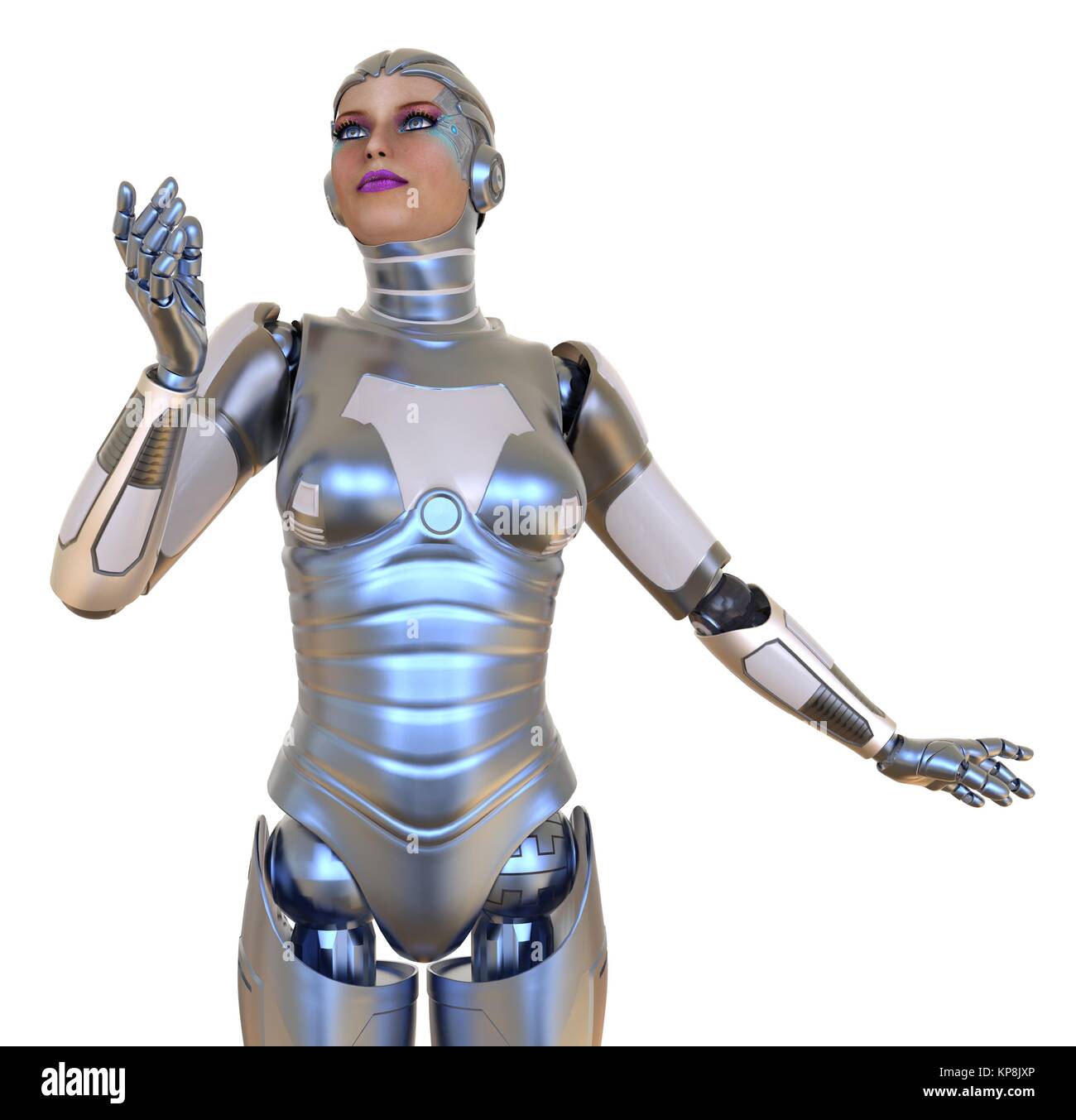 Female robot isolated on white 3d illustration Stock Photo - Alamy
