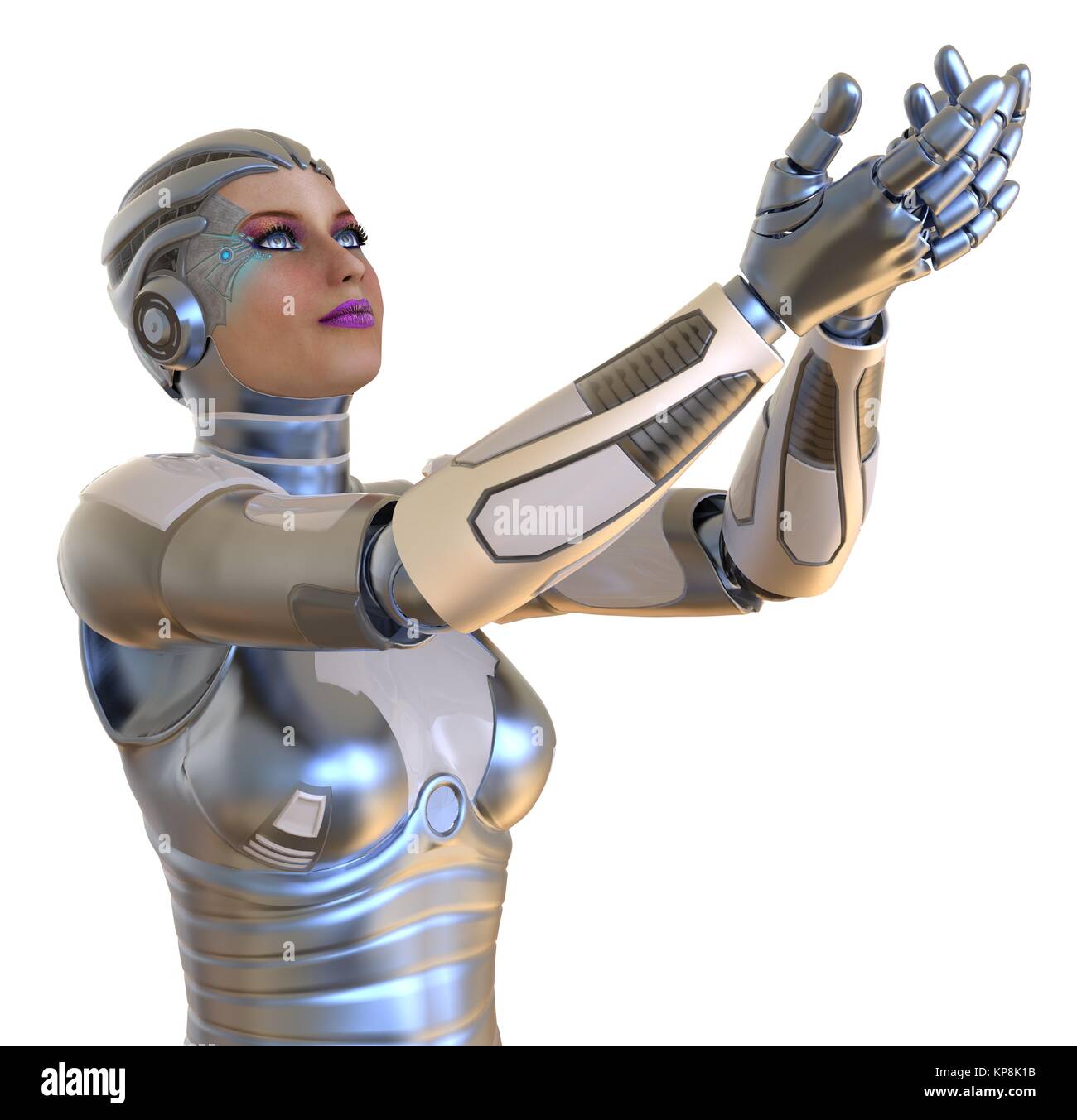 Female robot isolated on white 3d illustration Stock Photo - Alamy