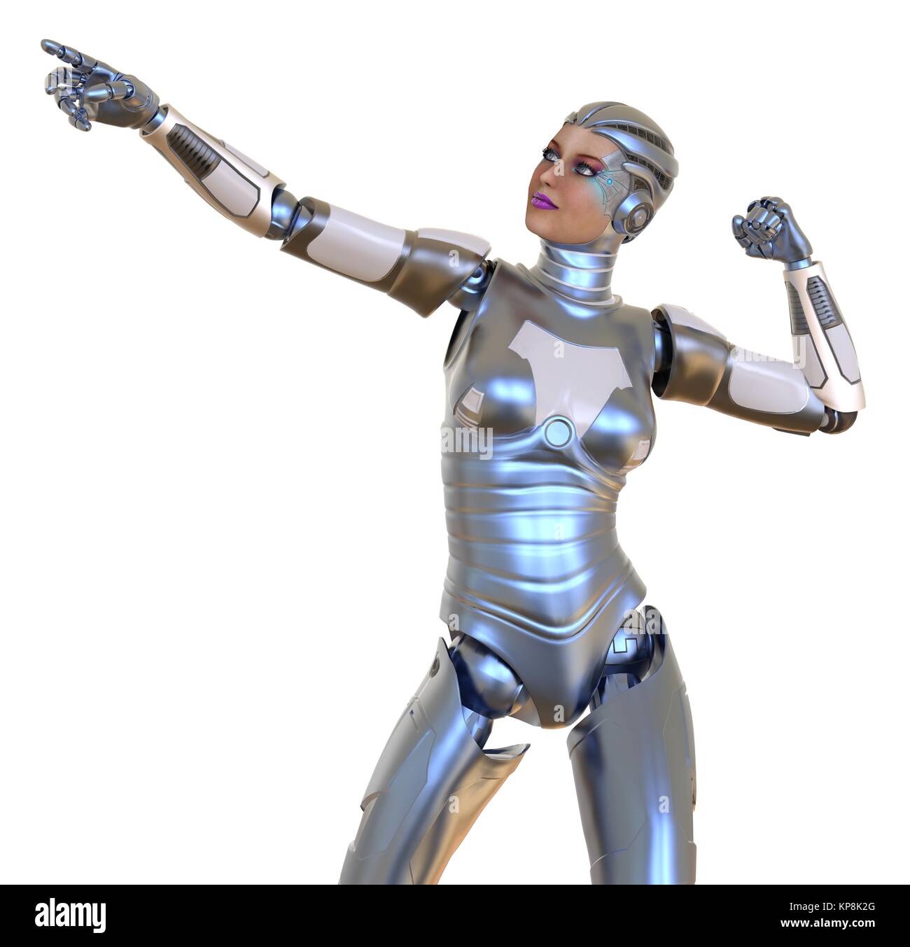 Female robot isolated on white 3d illustration Stock Photo - Alamy