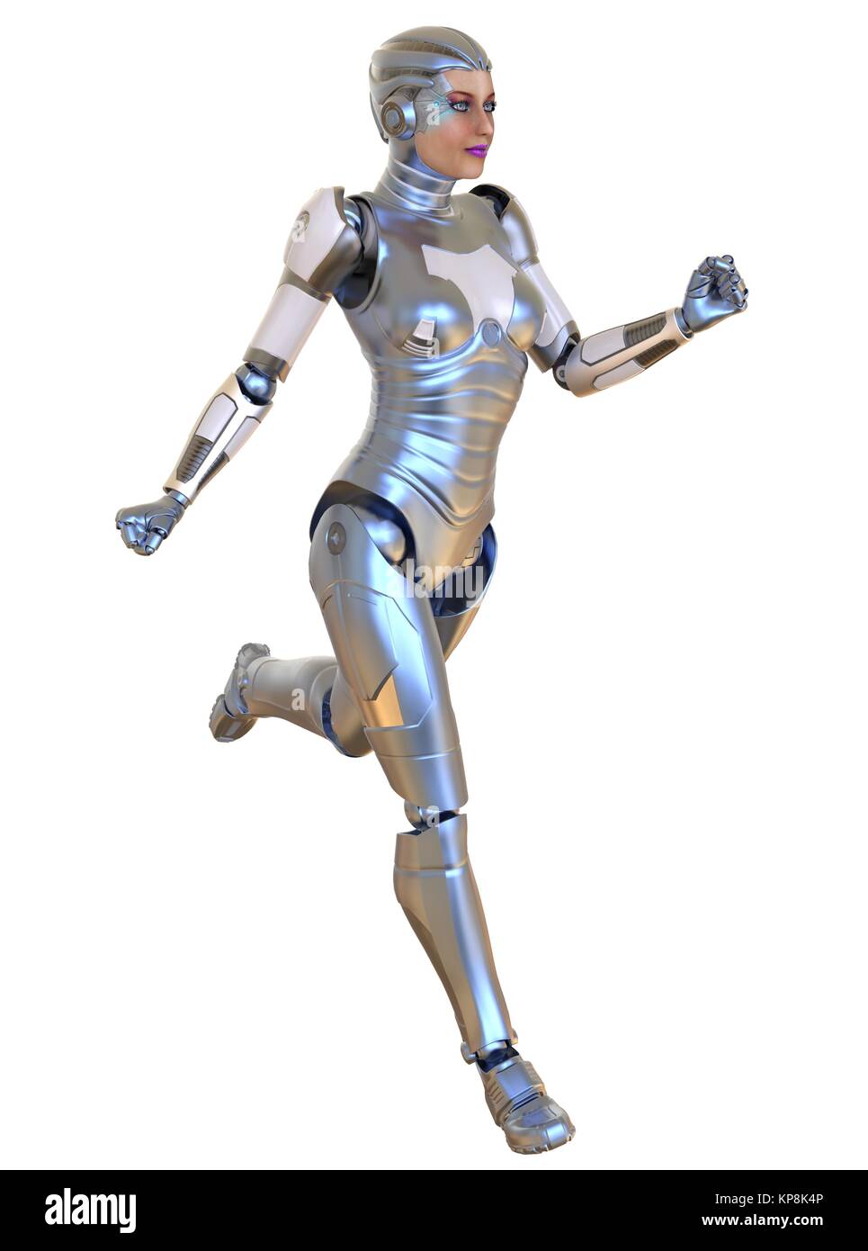 Female robot isolated on white 3d illustration Stock Photo - Alamy