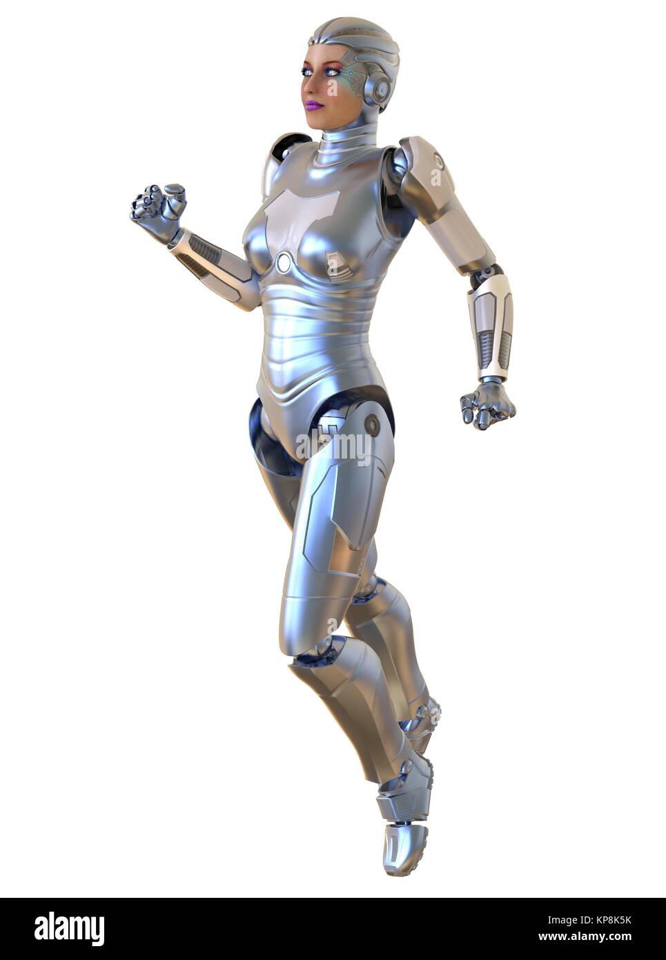 Female robot isolated on white 3d illustration Stock Photo - Alamy