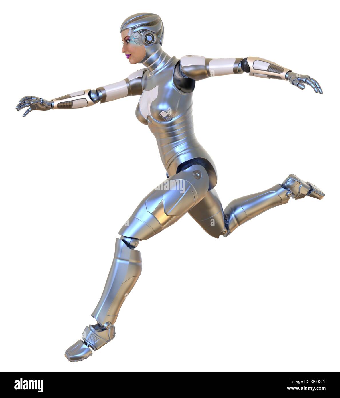 Female robot isolated on white 3d illustration Stock Photo - Alamy