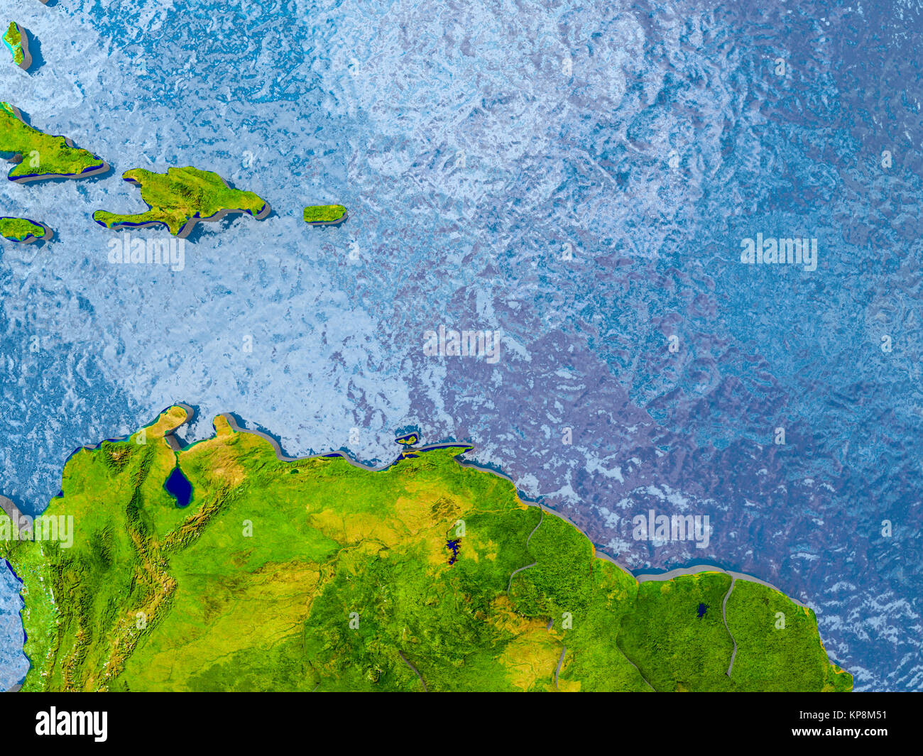 Caribbean in red on realistic map with embossed countries. 3D ...