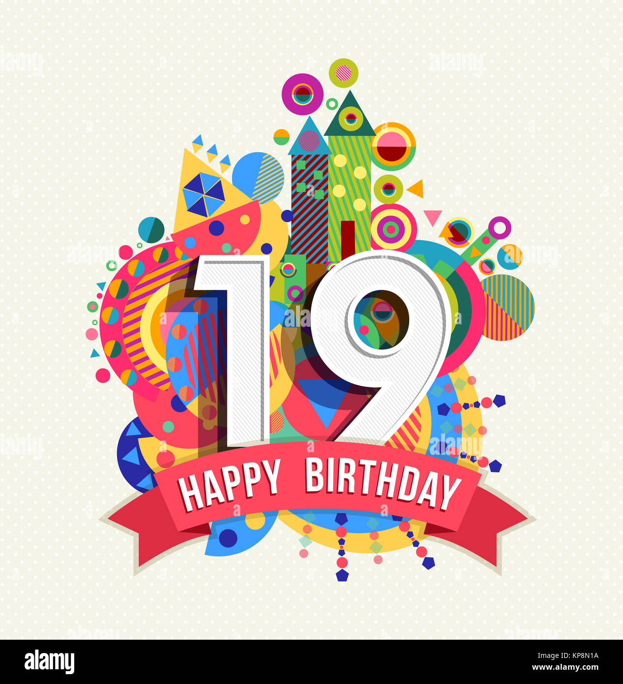 Happy birthday 19 year greeting card poster color Stock Photo - Alamy