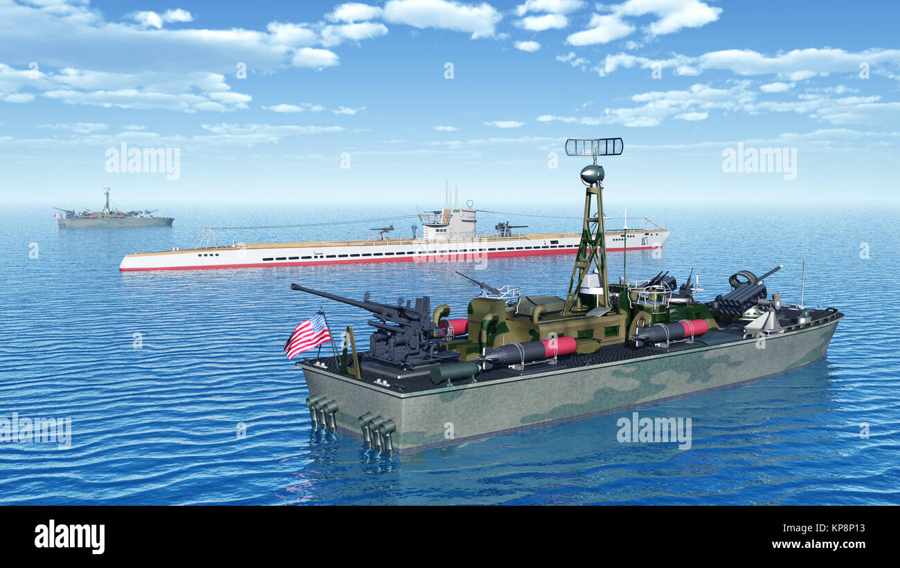 US torpedo boats and German submarines from World War II Stock Photo ...