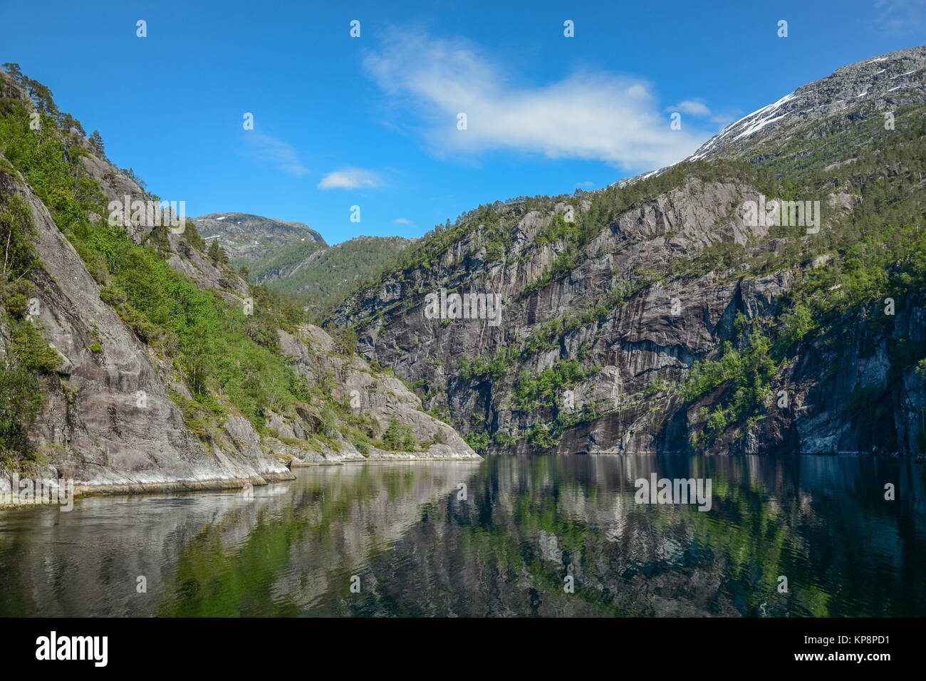 The fjords of Norway. Surface of the sea and mountains against the blue ...