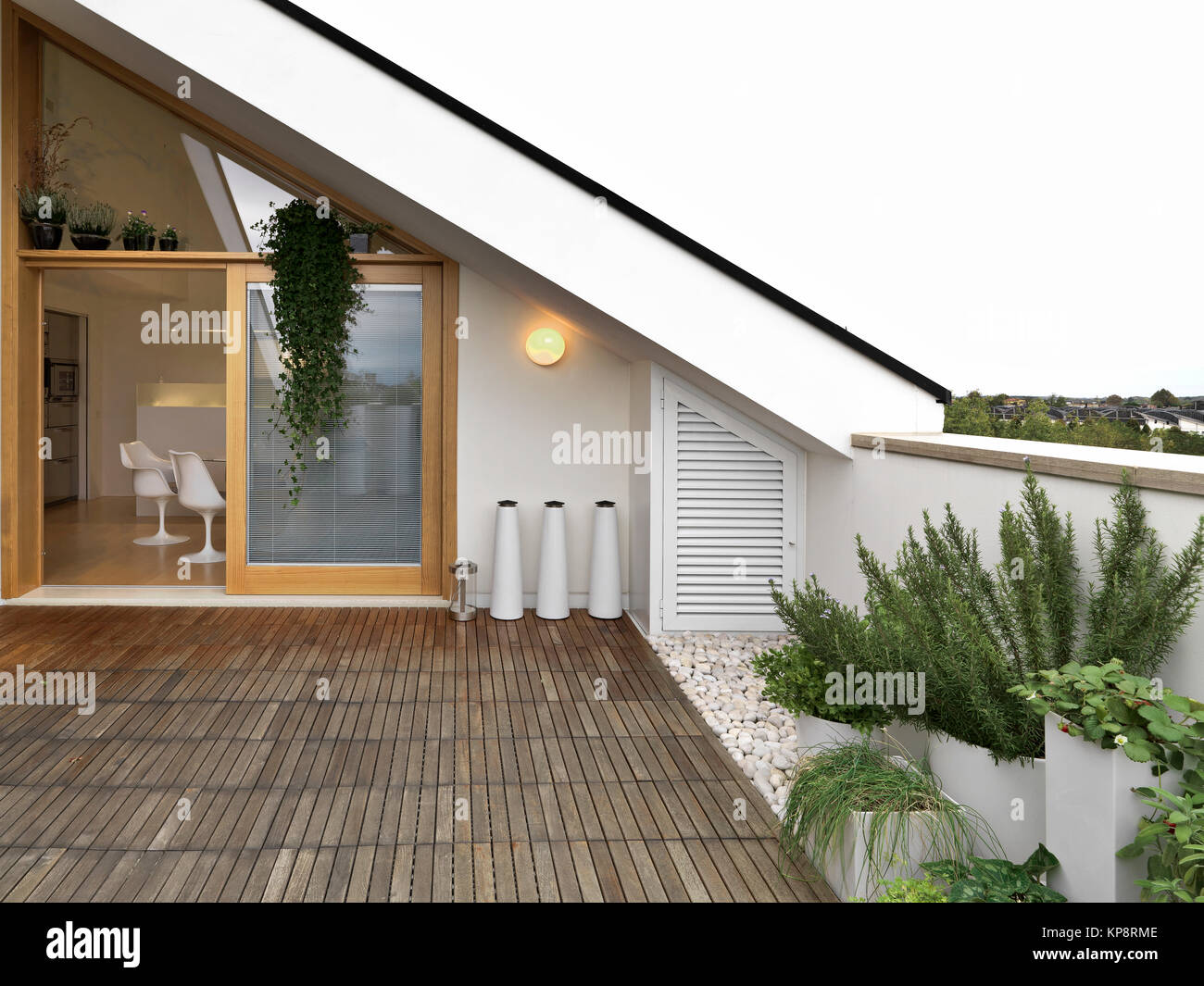 exterior view of a modern terrace with wood floor Stock Photo - Alamy