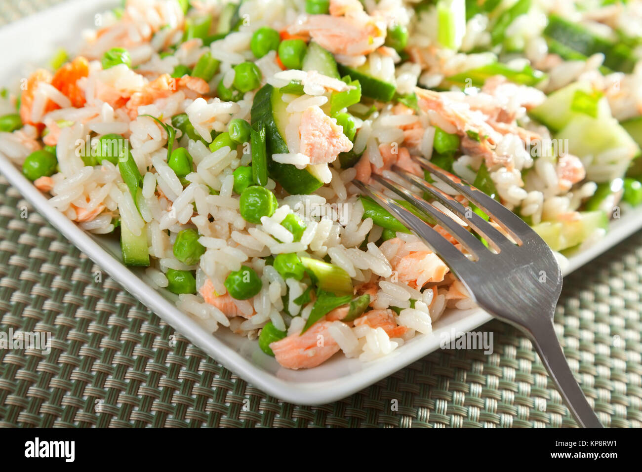 Rice salad with salmon,Rice salad with salmon Stock Photo - Alamy