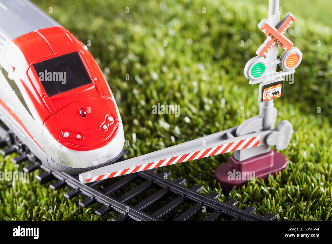 Toy train stopped Stock Photo - Alamy