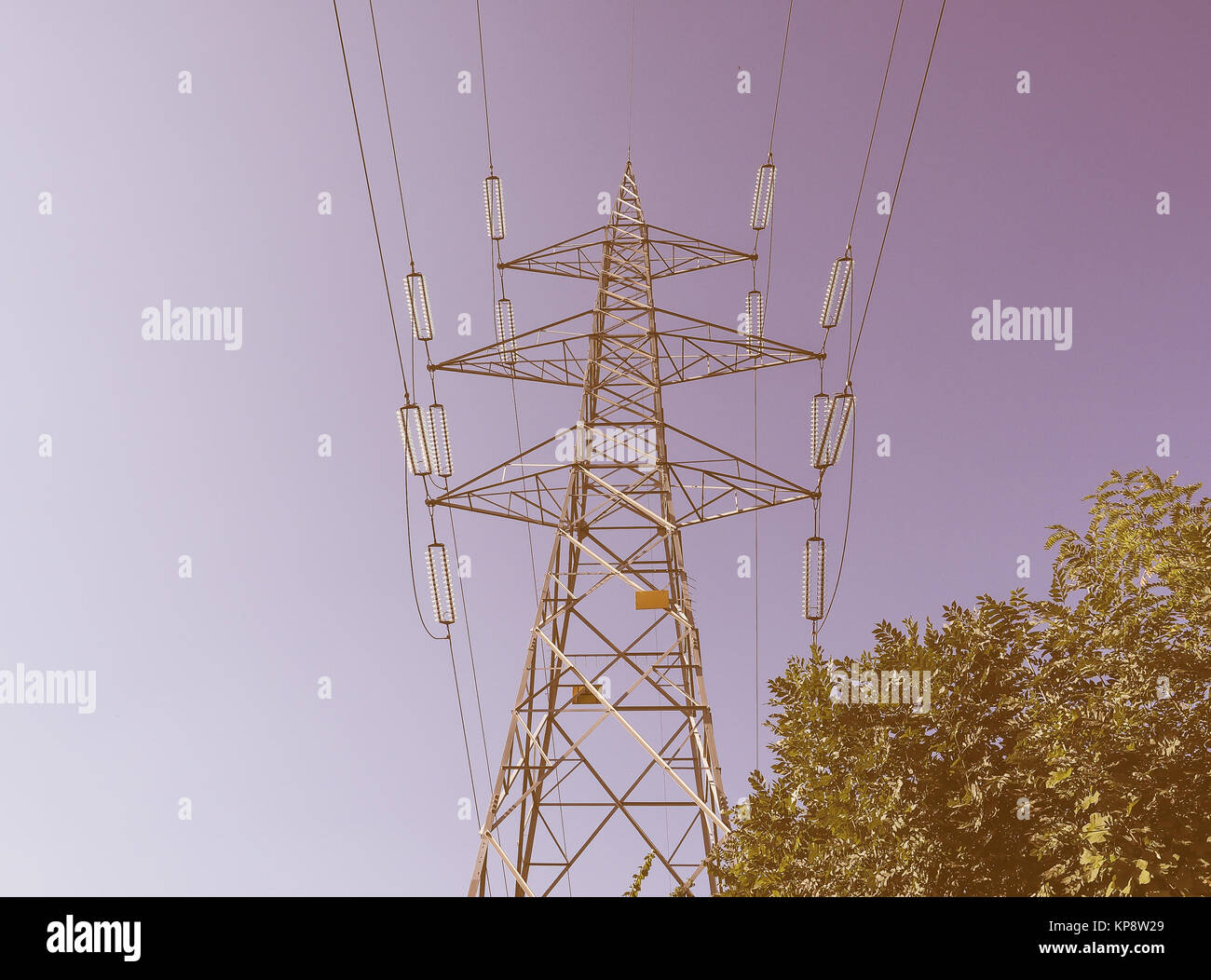 An electric power high voltage transmission line vintage Stock Photo ...