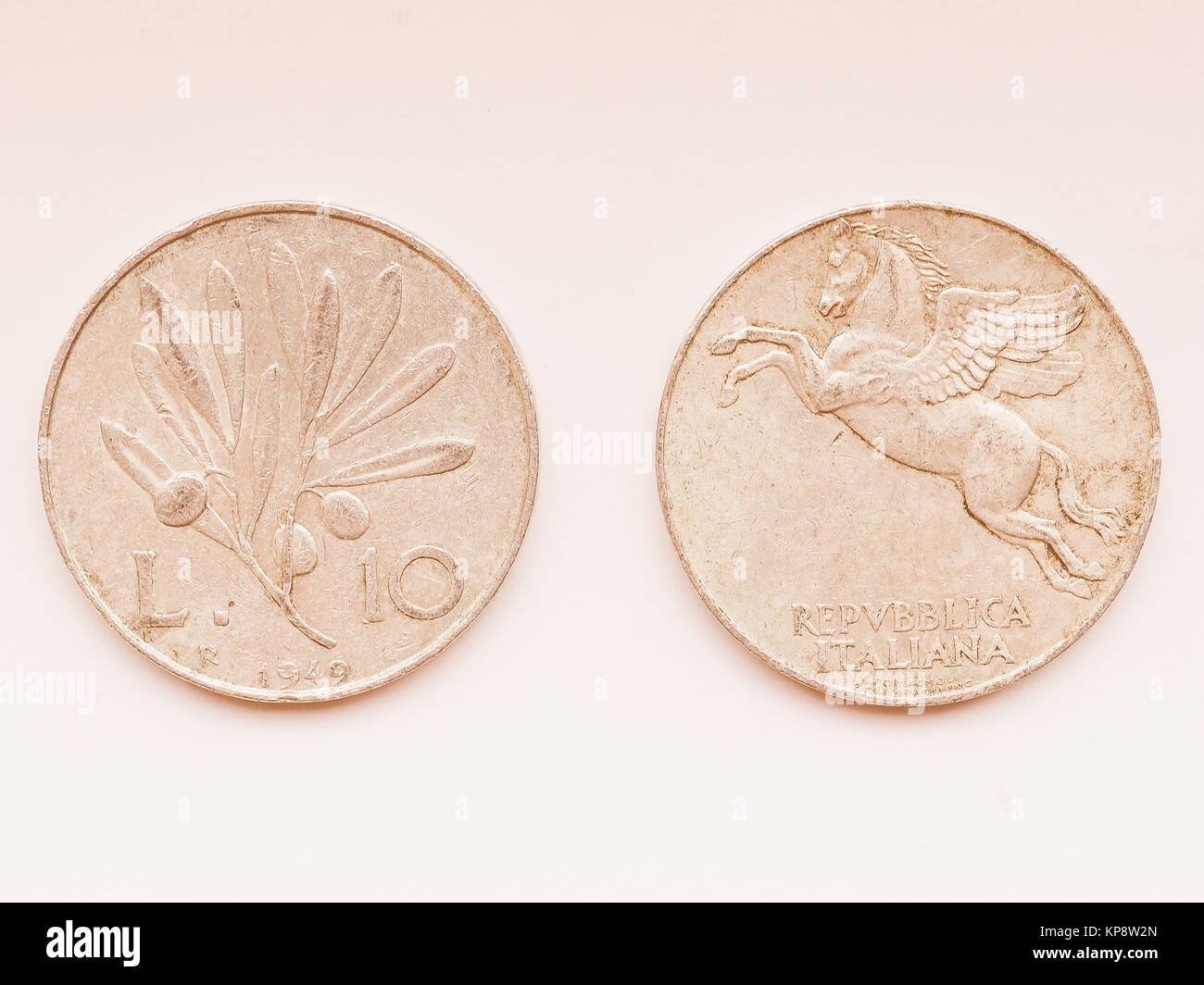 Ancient Italian 10 Liras coins vintage Stock Photo - Alamy
