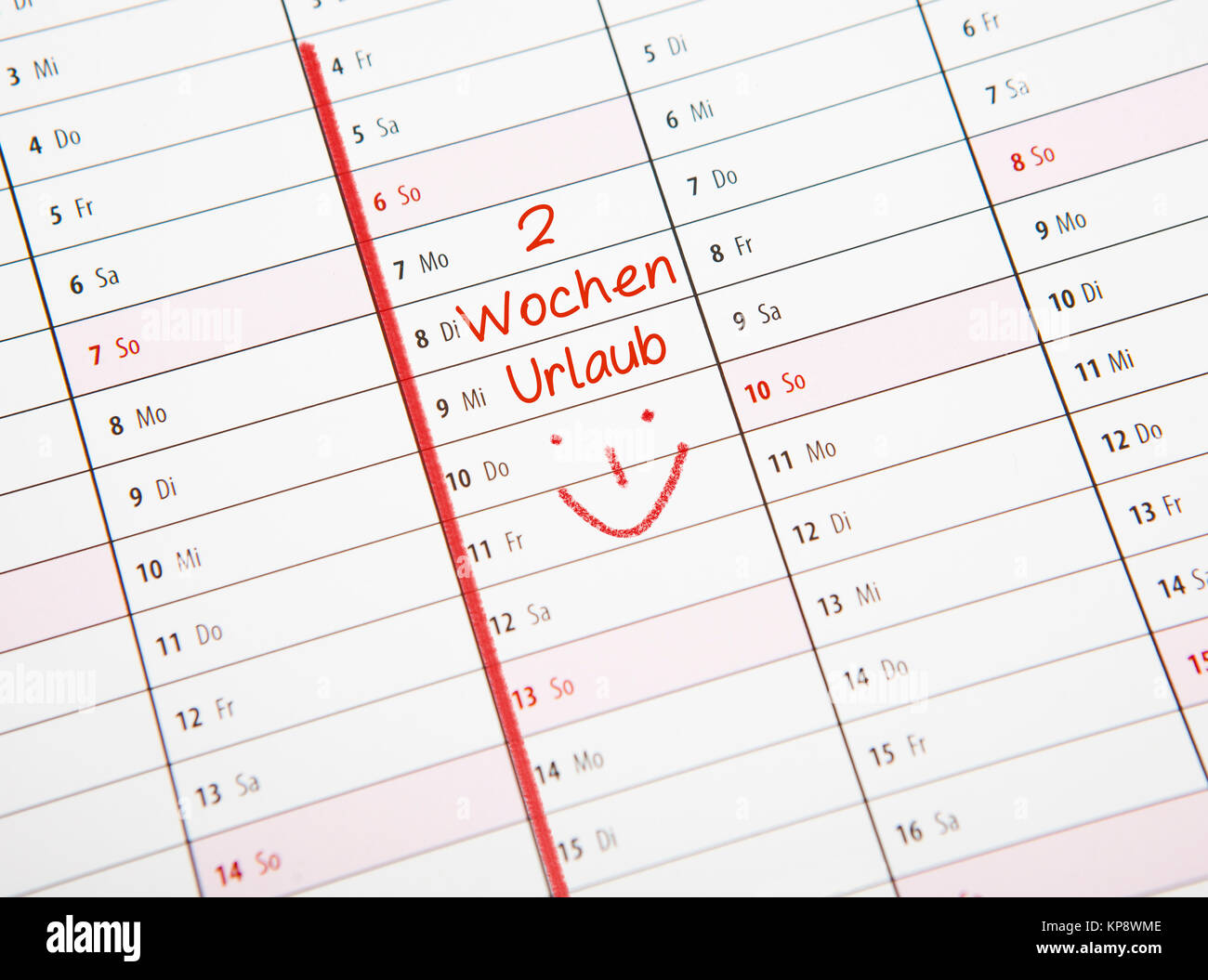 calendar two weeks holiday Stock Photo - Alamy