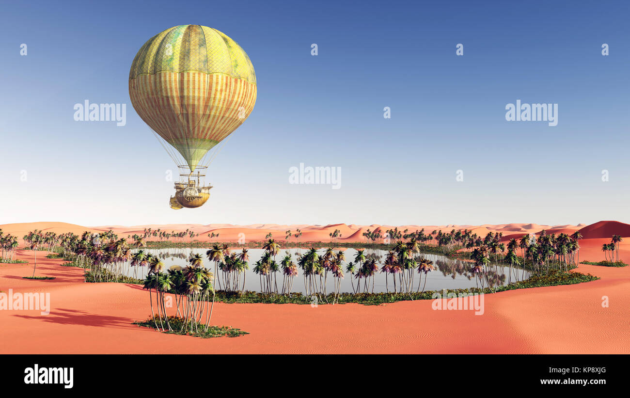 fantasy hot air balloon over a desert oasis Stock Photo - Alamy