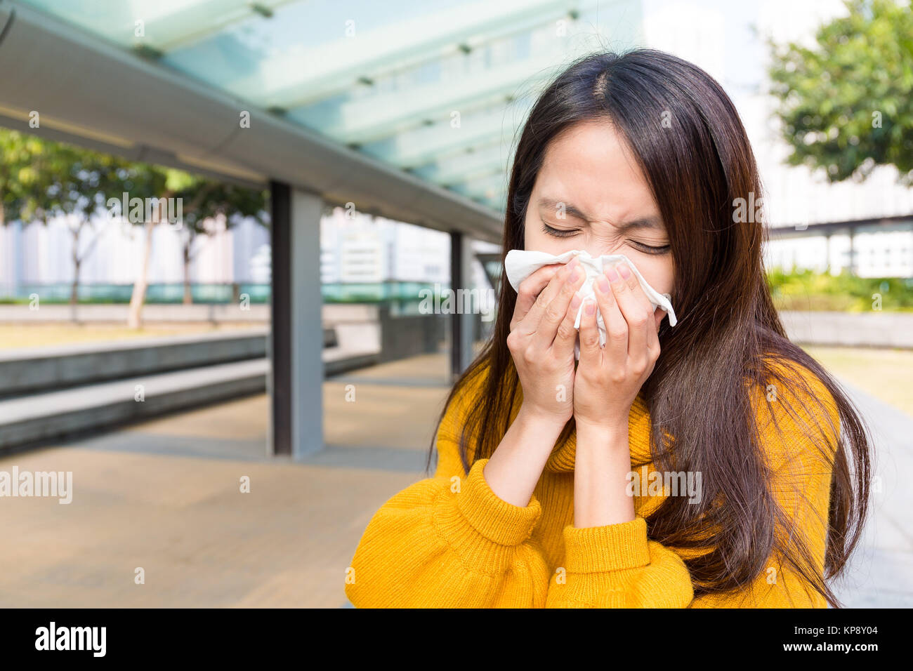 Woman got cold Stock Photo - Alamy