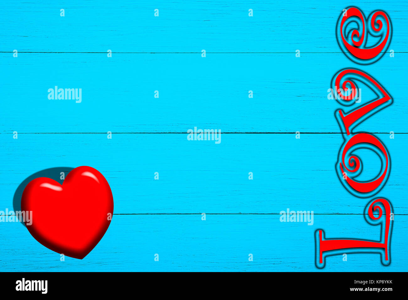 Red heart and inscription on blue boards Stock Photo - Alamy