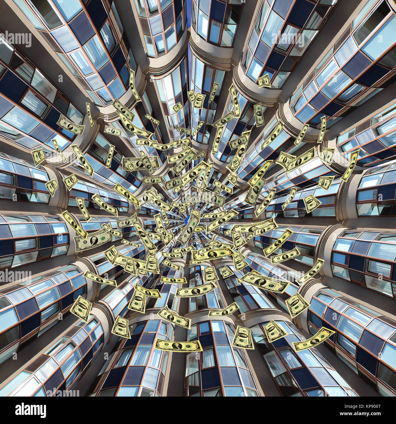 dollars falling from high skyscrapers Stock Photo - Alamy