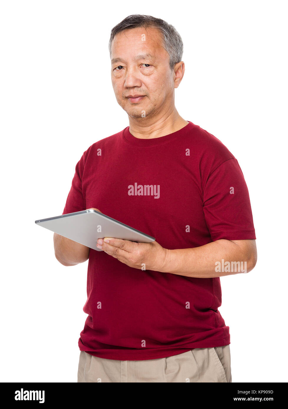 Old man learn to use of tablet Stock Photo - Alamy