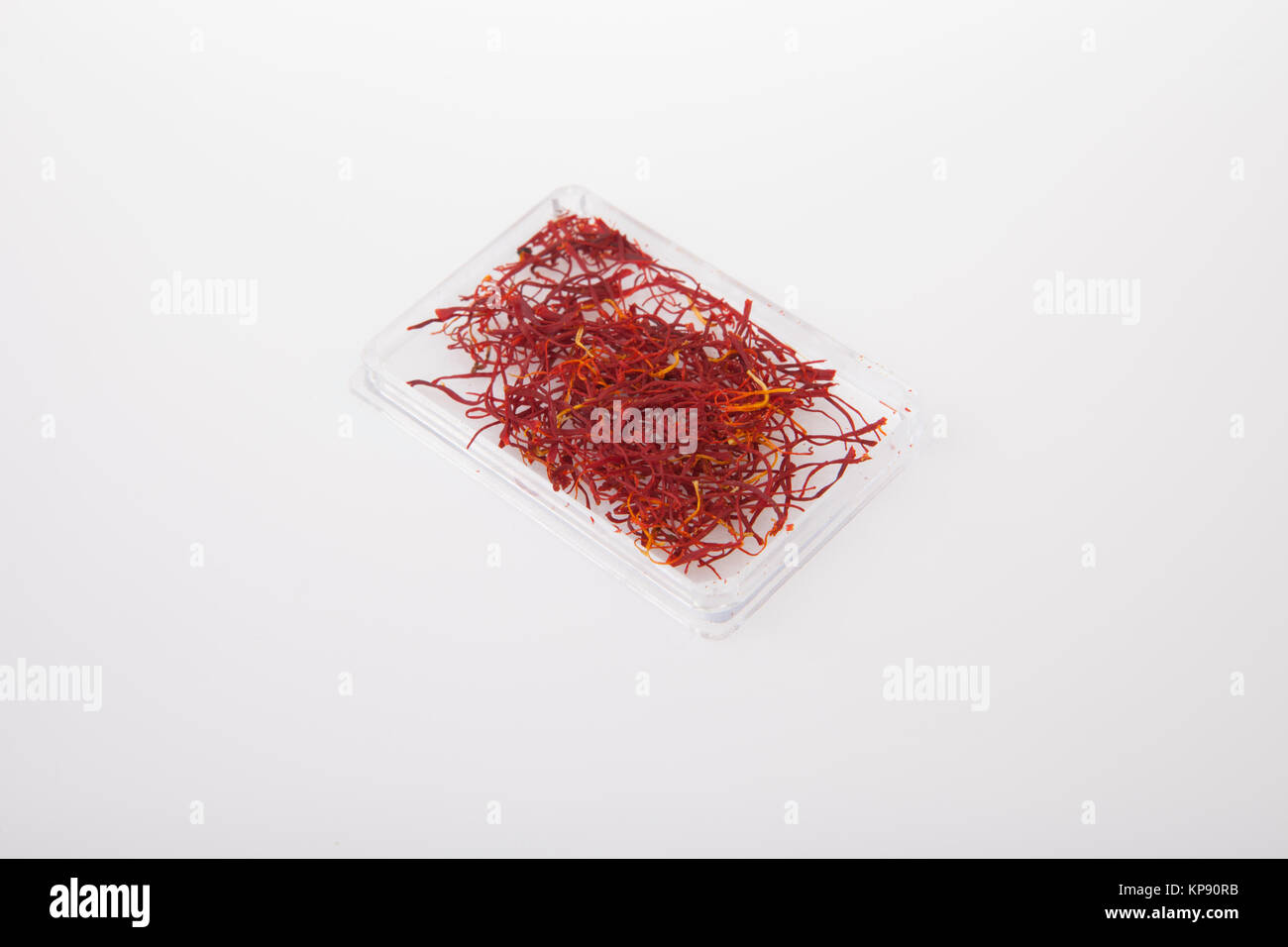 Little plastic box of spanish Saffron Stock Photo - Alamy