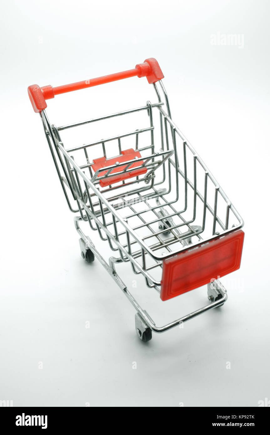 Empty shopping cart, side view, on white background Stock Photo - Alamy