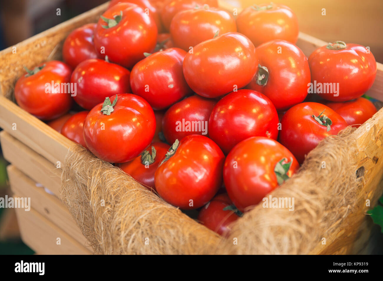 fresh big tomato agriculture industry shipping on wood box Stock Photo ...
