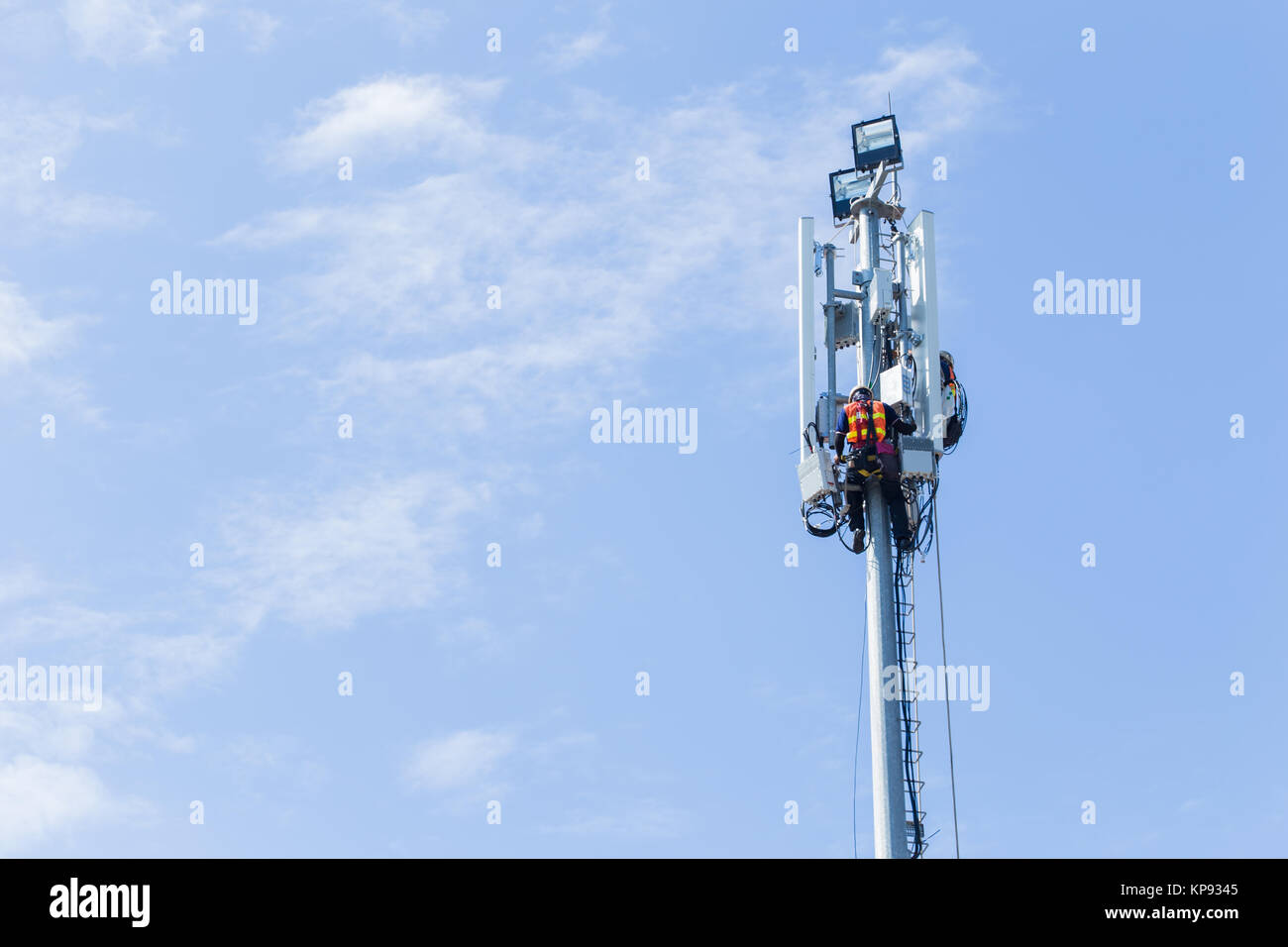 engineer setup high technology signal tower for digital data ...