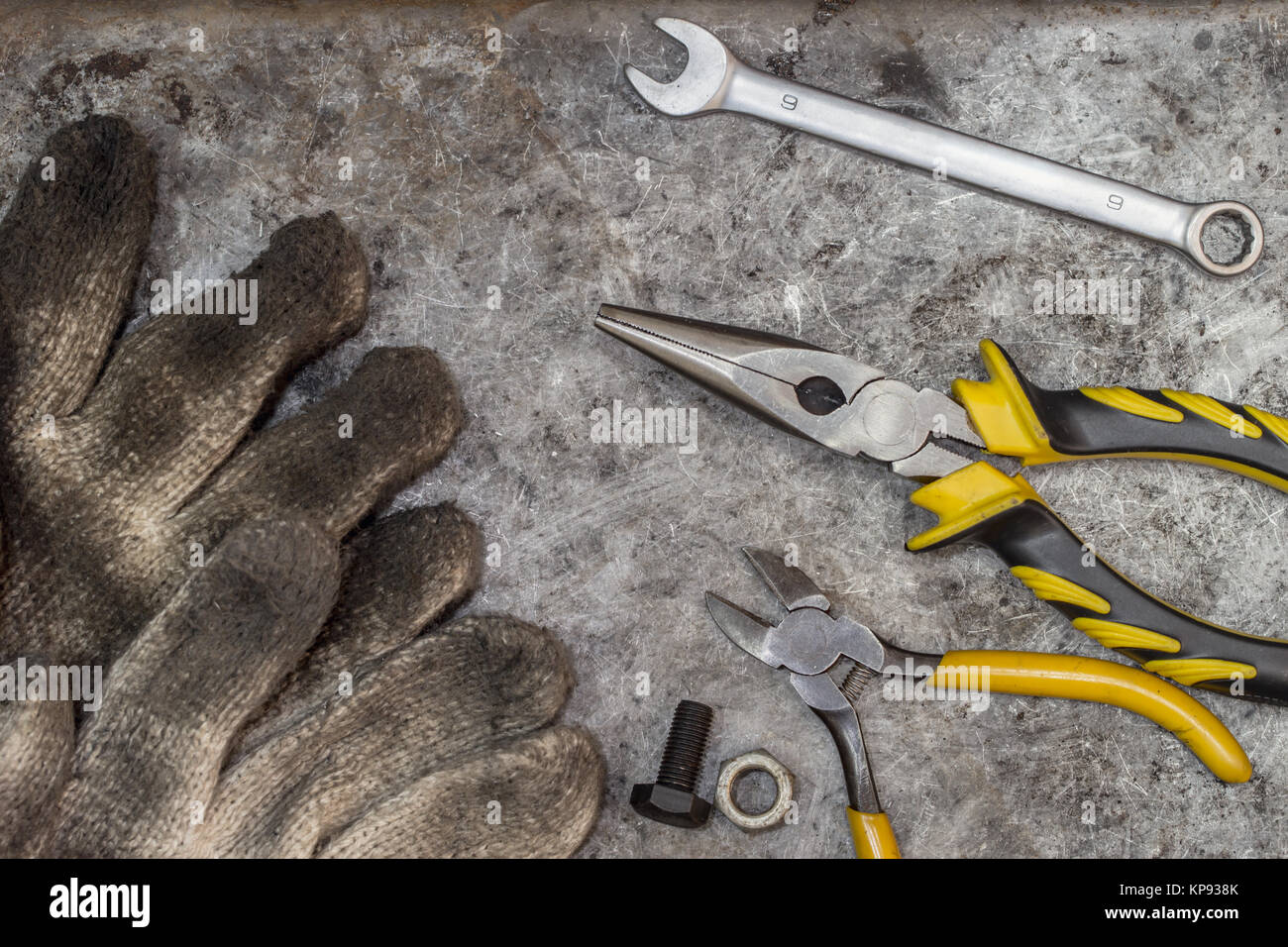 fix and repair handyman workshop tools background Stock Photo - Alamy